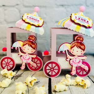 Pink Circus Themed Favor Box Popcorn Cart Set of 2 - Circus Watercolor ...