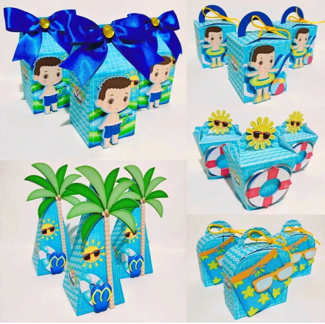 Boy Pool Party Favors Set of 5, Pool Birthday Party Favor Boxes ...