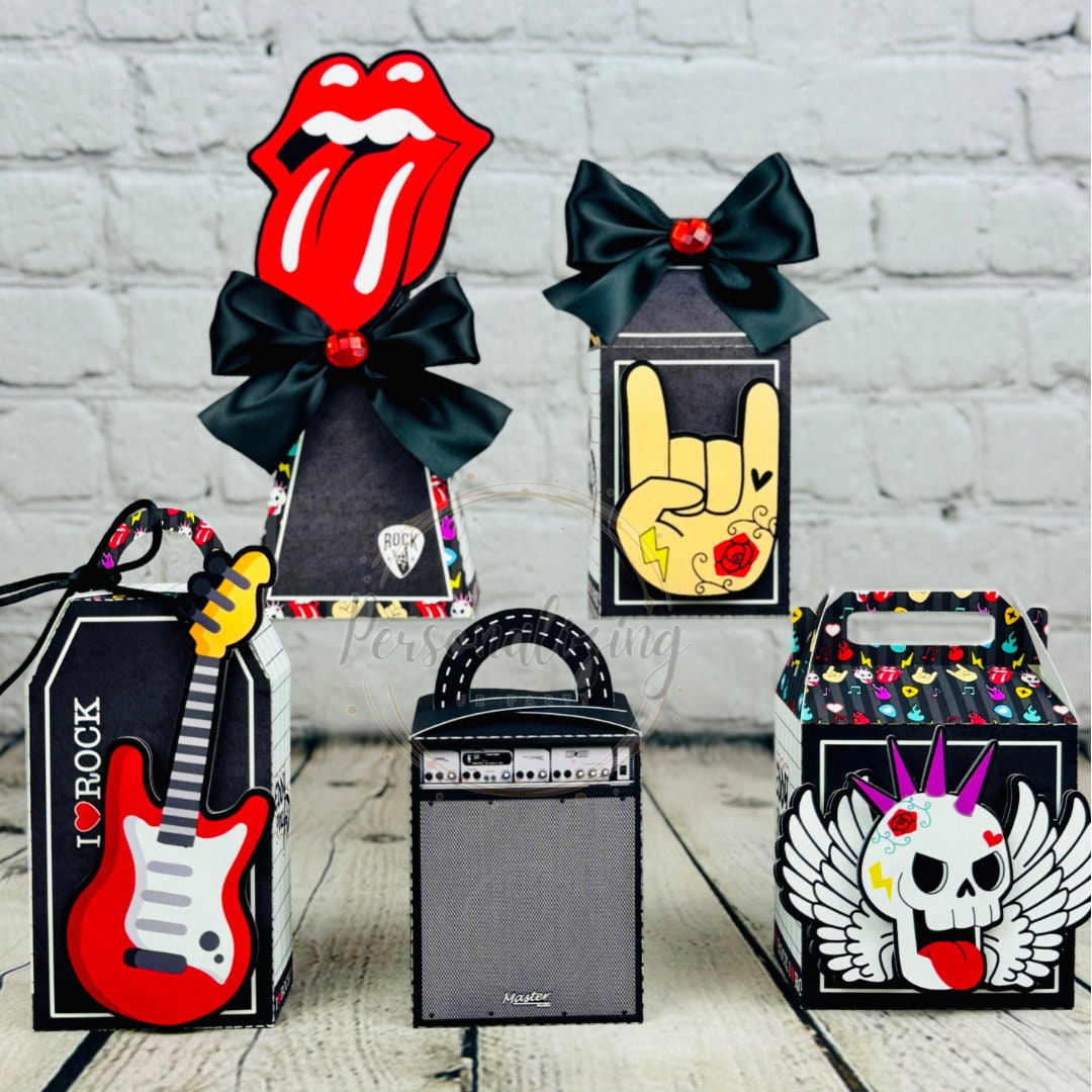 Rock and Roll Favor Box Set of 5, Rock Birthday Party, Rock Themed ...