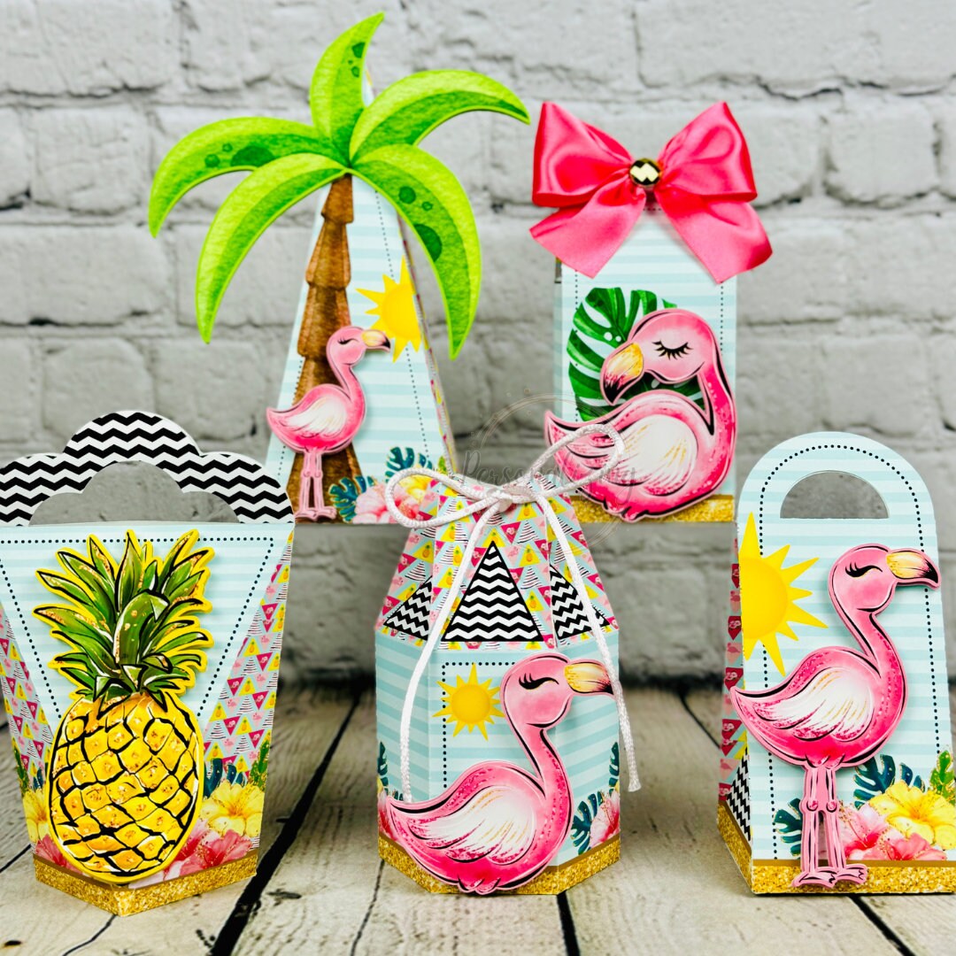Tropical Flamingo Favor Box Set of 5, Tropical Birthday Party ...