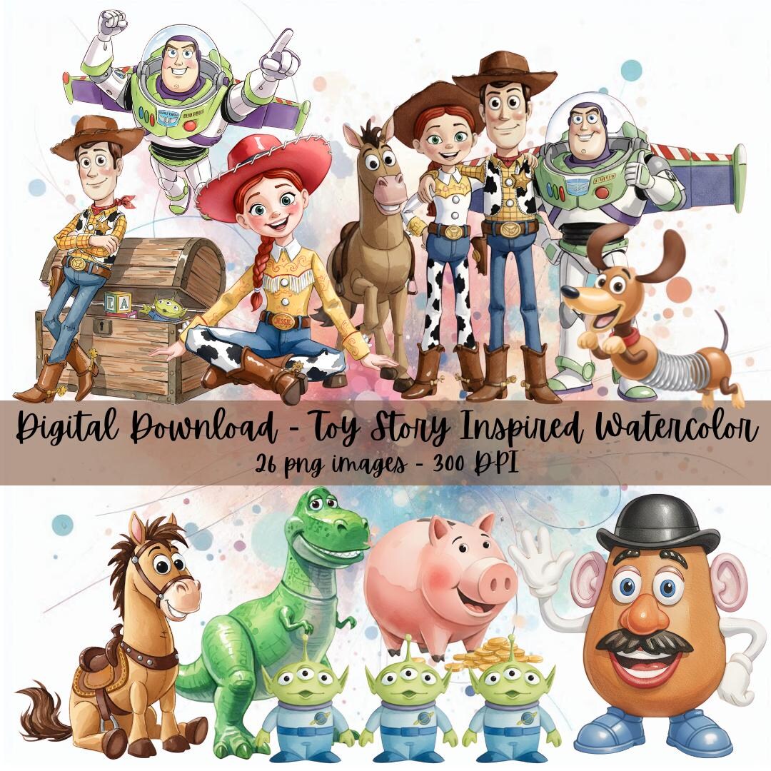 Toy Story Inspired Watercolor Cliparts PNG Digital Download, Toy Story ...