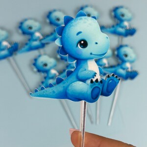 Blue Baby Dinosaur Cupcake Toppers 10pc, 20pc, 30pc, Baby Shower Blue ...
