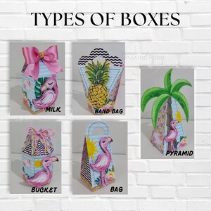 Tropical Flamingo Favor Box Set of 5, Tropical Birthday Party ...