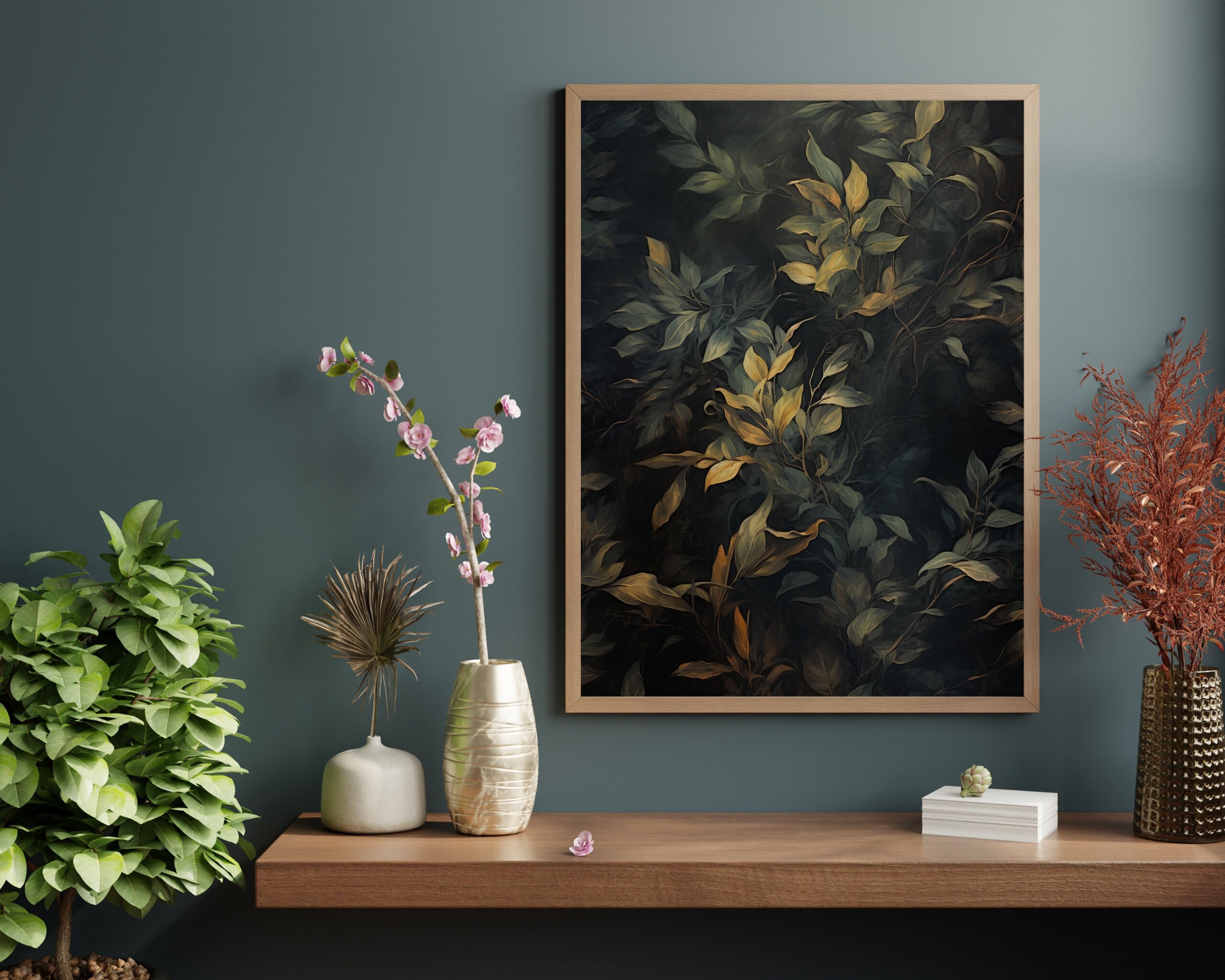 Dark Foliage Poster Moody Wall Art Forest Plants Aesthetic Wallpaper ...