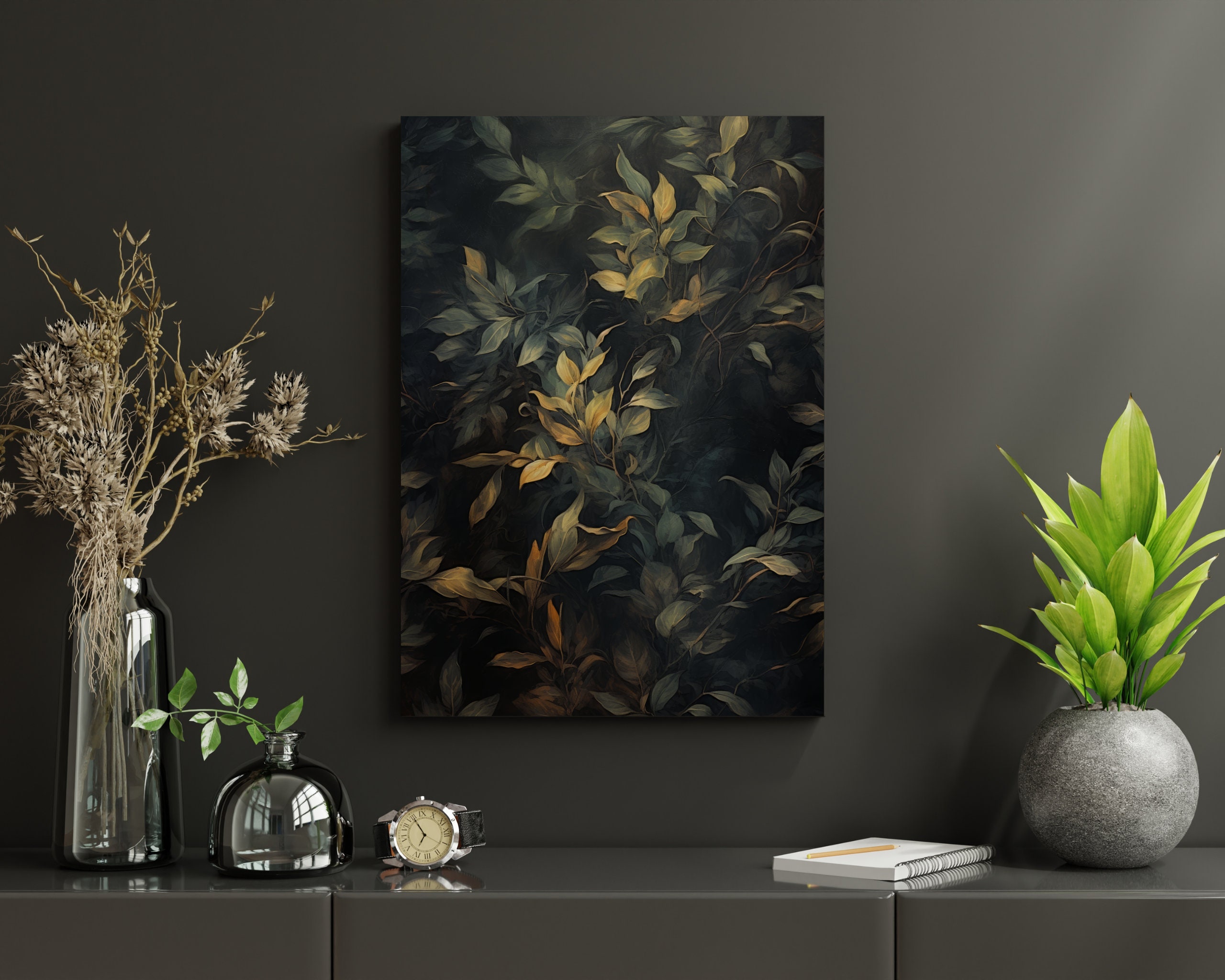 Dark Foliage Poster Moody Wall Art Forest Plants Aesthetic Wallpaper ...