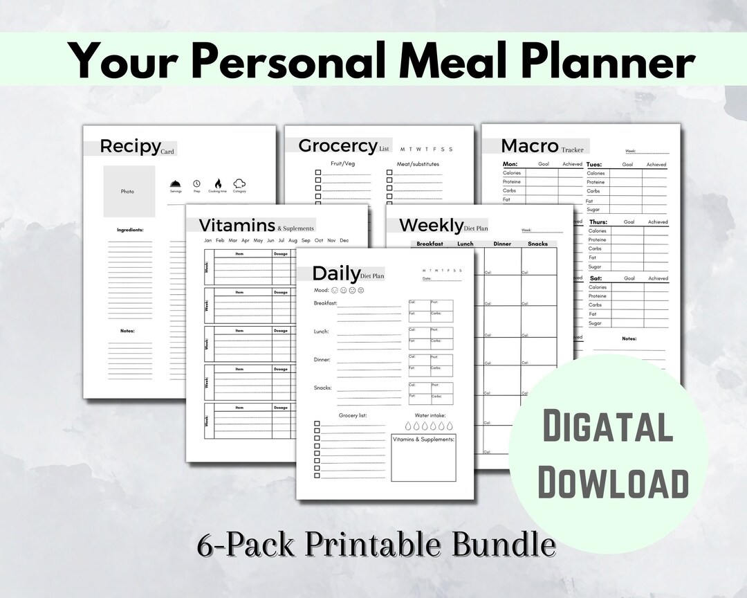 Personal Meal Planner, Weight Loss Tracker, Health and Fitness Bundle ...