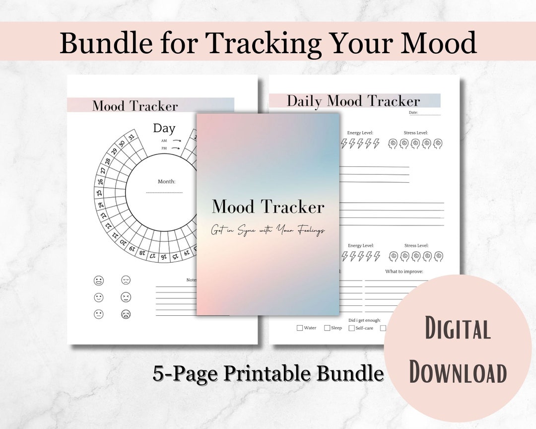 Printable Mood Tracker Bundle, Self-care and Menthal Health Tracker - Etsy
