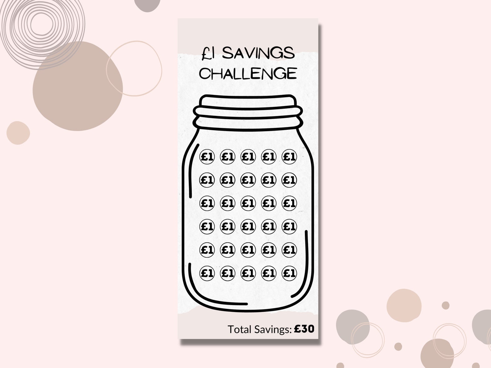 One Pound Savings Challenge Savings Tracker Cash Stuffing Sinking Fund ...