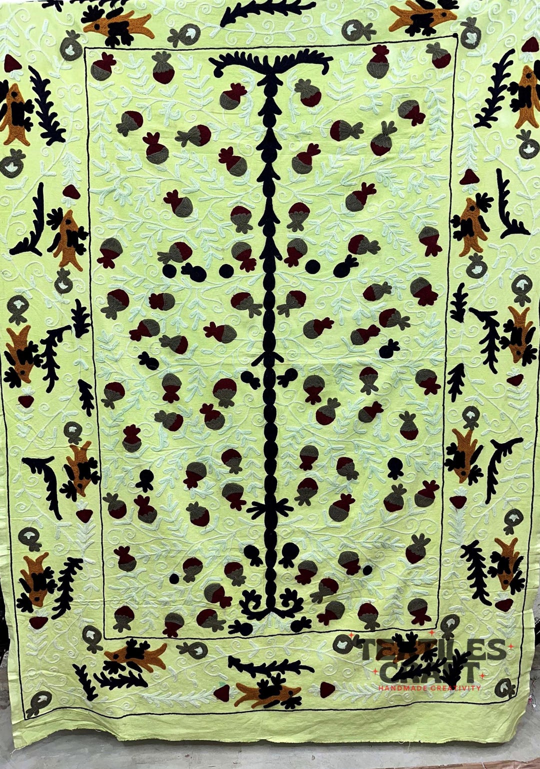 Handmade Suzani Embroidered Bedspread – Uzbek Textile, Boho Bed Cover ...