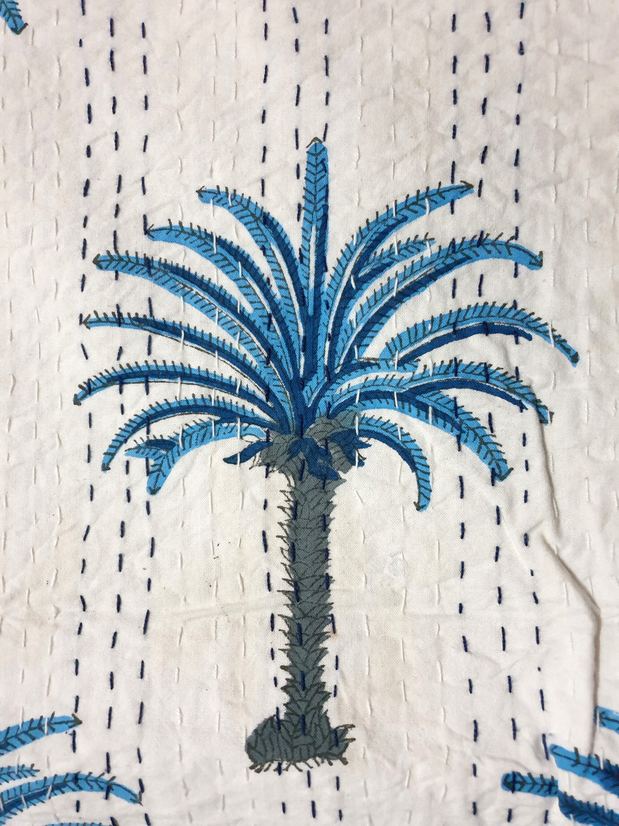 Indian Kantha Quilt Palm Tree Kantha Bedspread Palm Tree Kantha Quilt ...