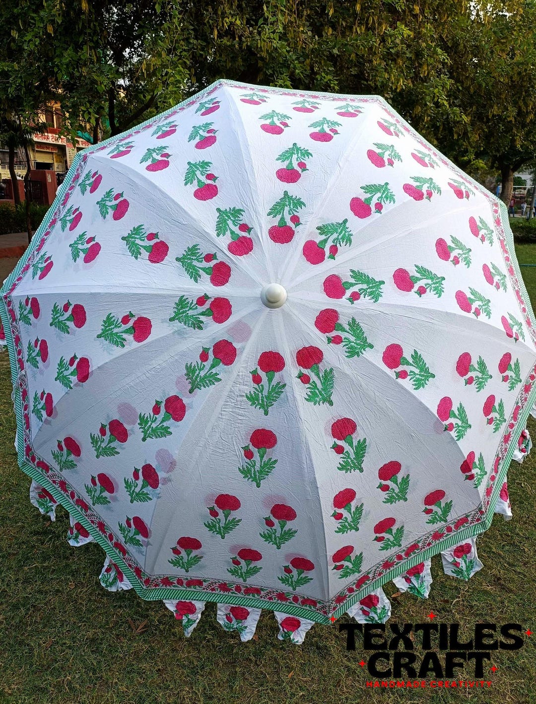 Indian Cotton Umbrella, Hand Block Printed 72" Inches Large Parasol ...