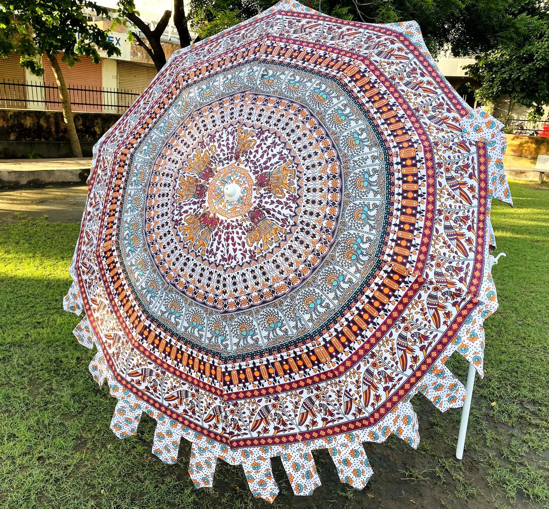 Indian Decorative Patio Umbrella, Pure Cotton Handmade Garden Umbrella ...
