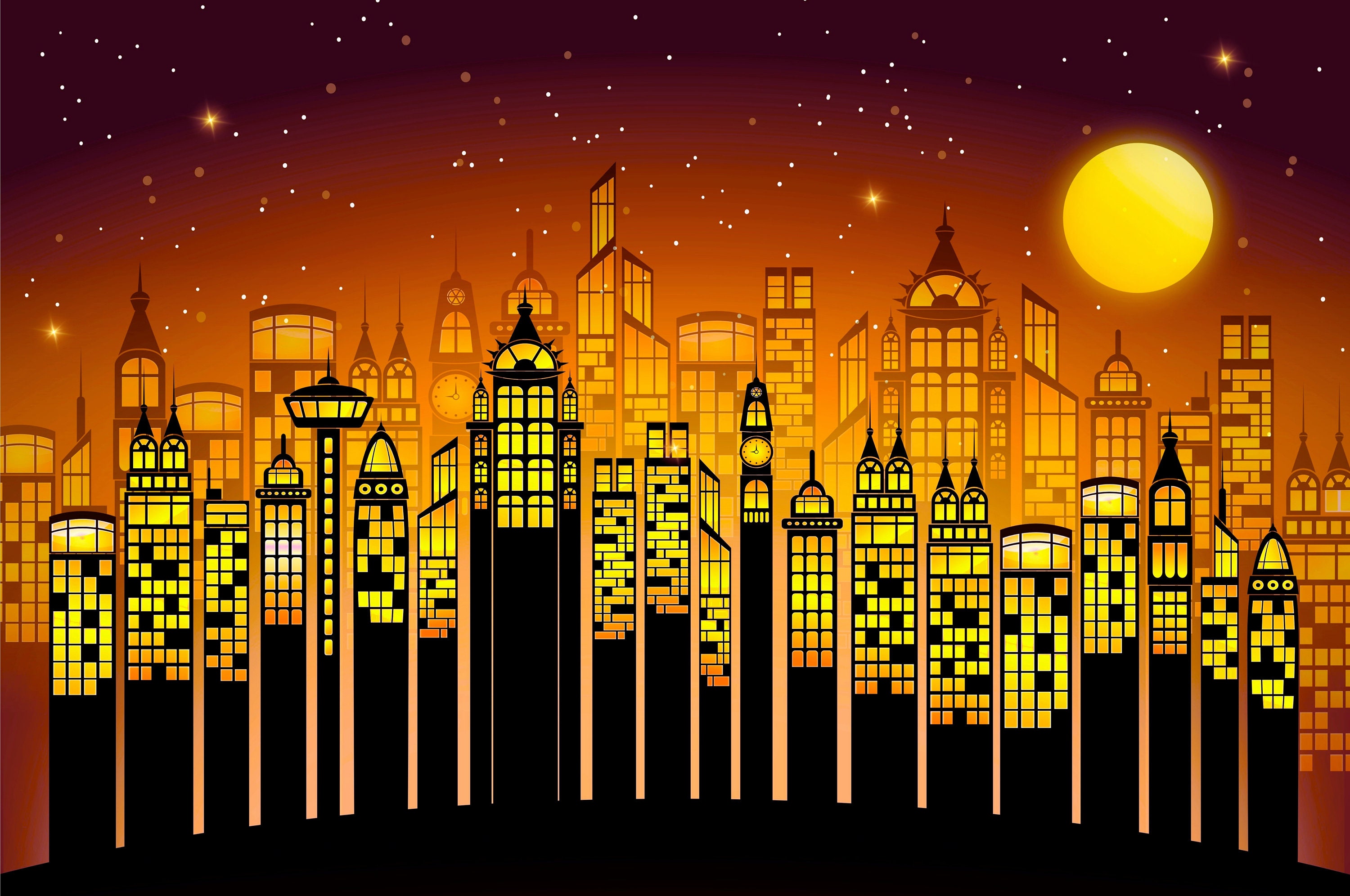 City Night Landscape, Drawing, Digital Printing, Digital Art,city Night ...