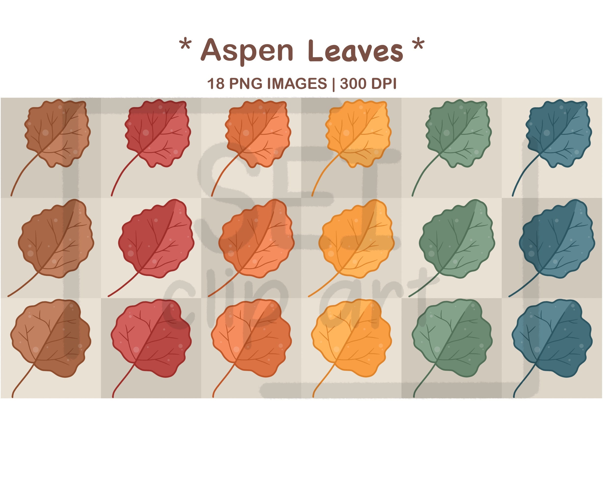 Digital Aspen Leaf Clip Art Set, for Personal or Commercial Use, High ...