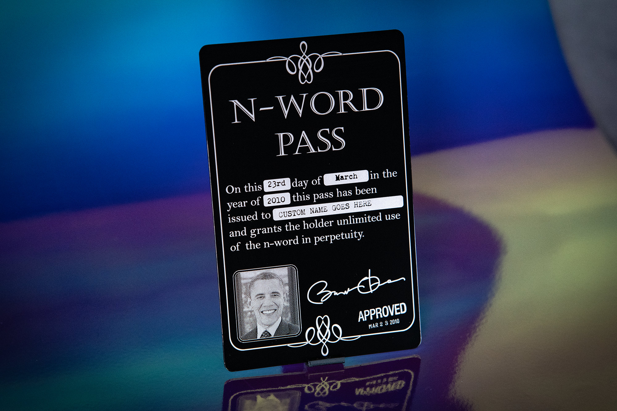 Authentic Personalized N-word Pass Card Metal Parody Gag Gift With Custom Name Obama Signature ...