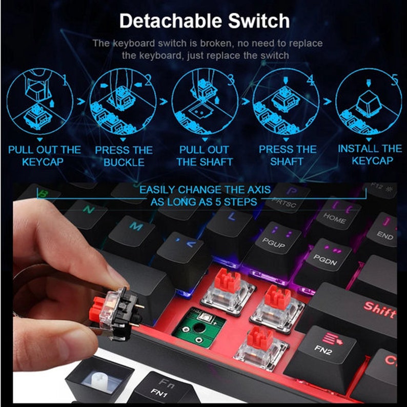 Pink RGB USB Mini Mechanical Gaming Wired Keyboard Red Switch 61 Key ...