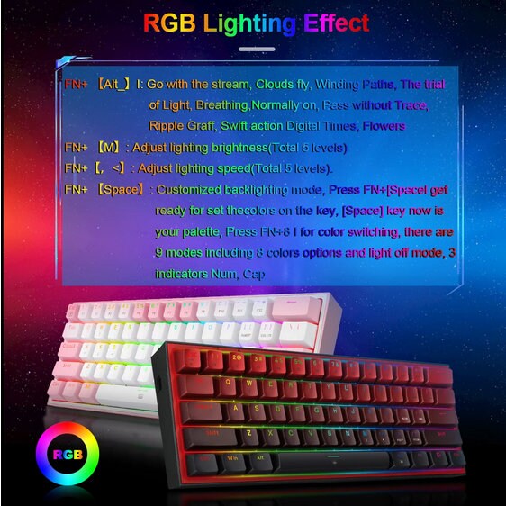 Grey & White 61-key RGB Gaming Keyboard, Red Switch - Etsy