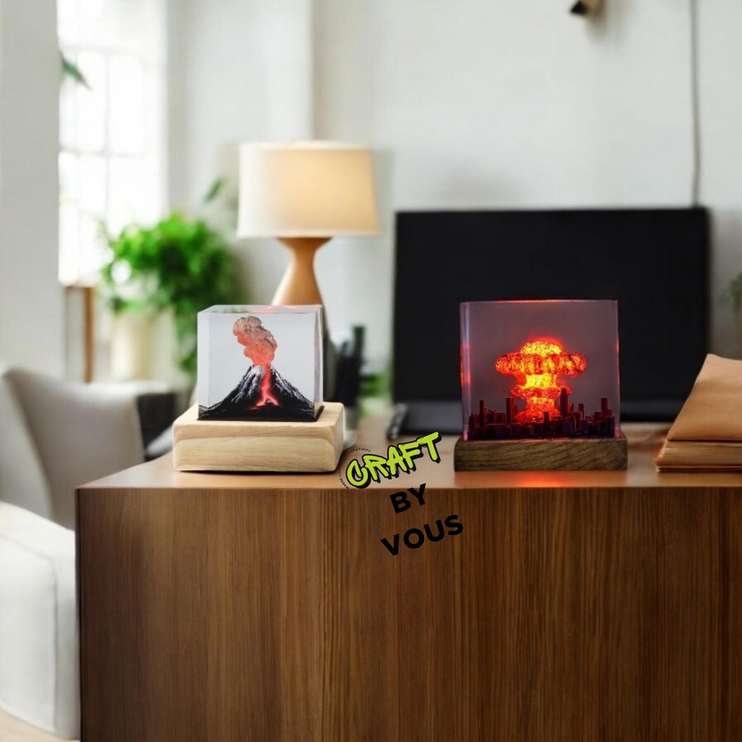 Volcano and Mushroom Cloud Resin Lamps Unique Night Lights, Desk or ...