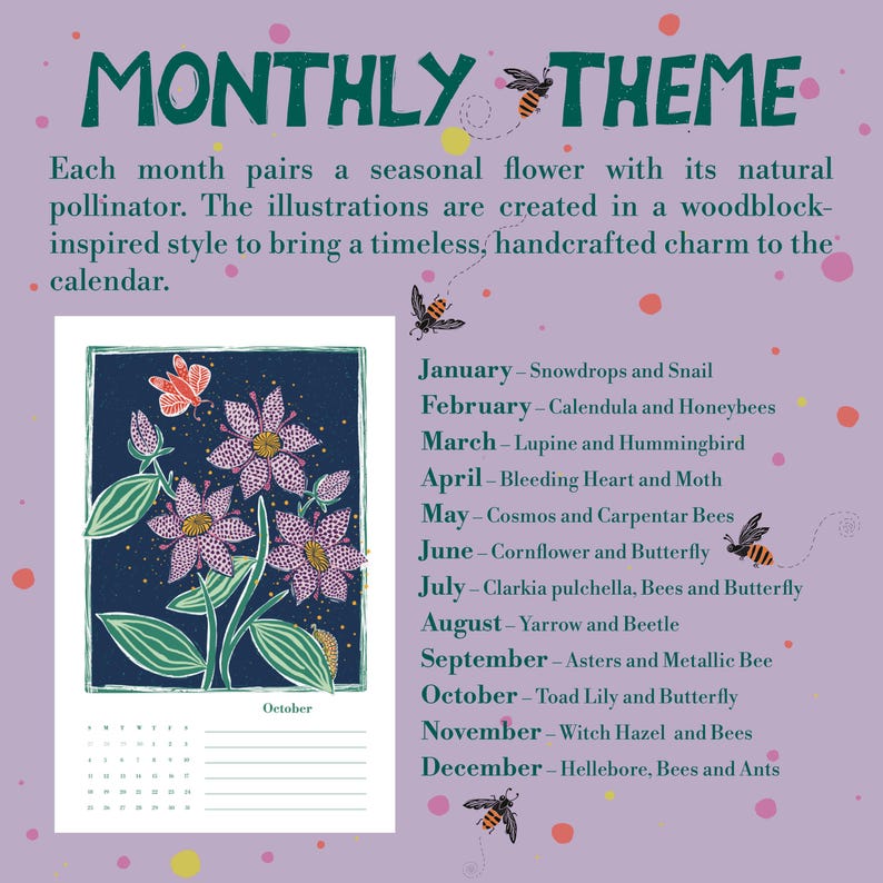 2026 Wildflowers & Pollinators Wall Calendar | Botanical Art - Etsy