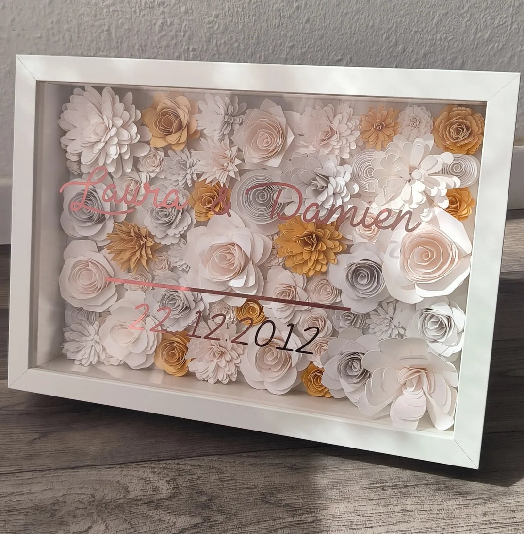 Cadre façon "jardin de fleurs" à personnaliser pour baptême, naissance ...