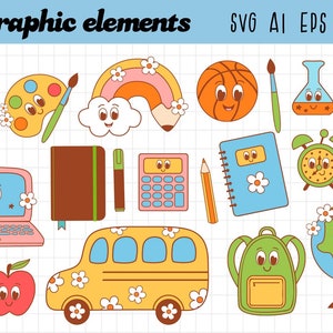 Groovy School Clipart, Retro Back to School, Education Clipart, School ...