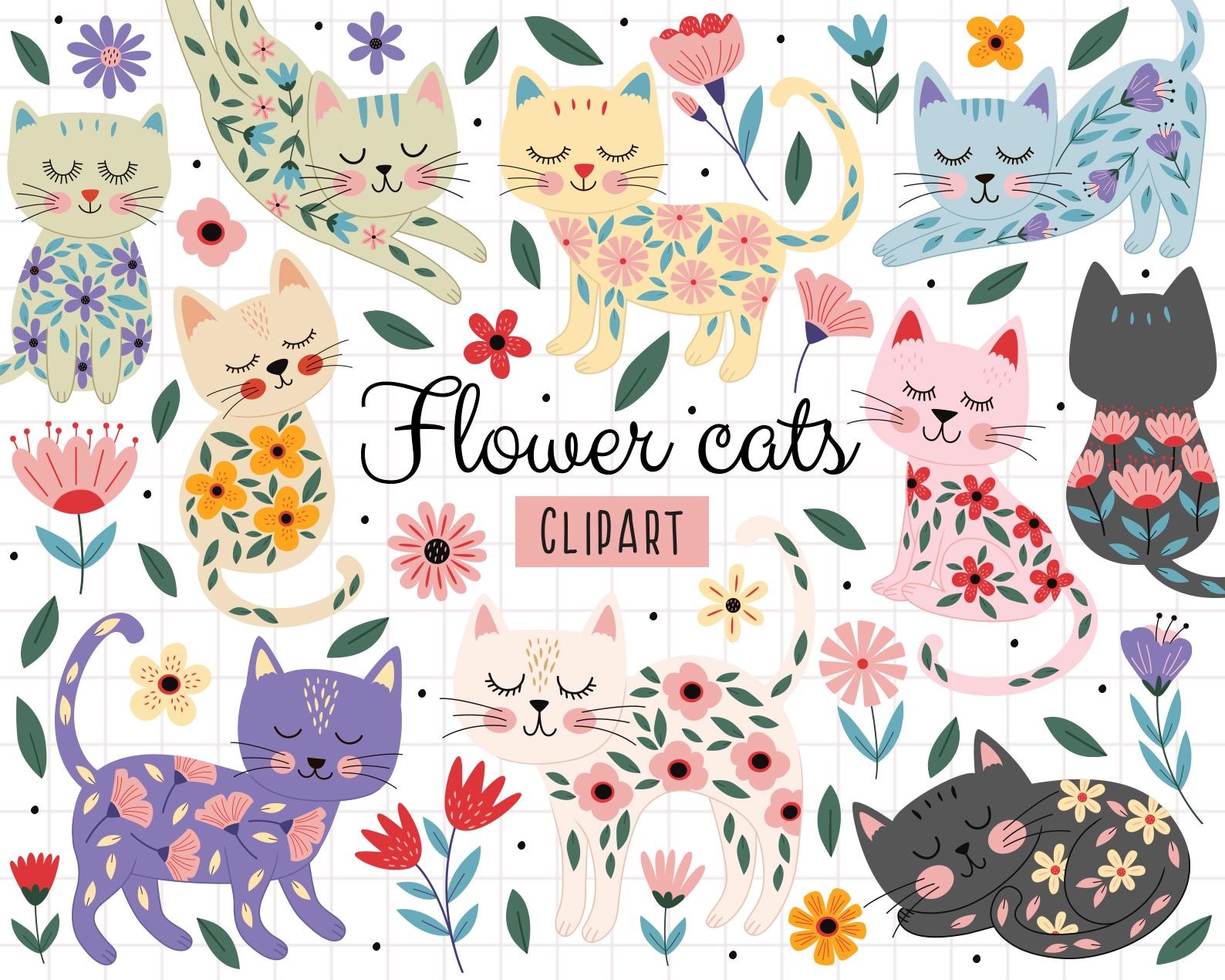 Floral Cat SVG, Animals Clipart, Cute Cat PNG, Floral Cat Clipart ...