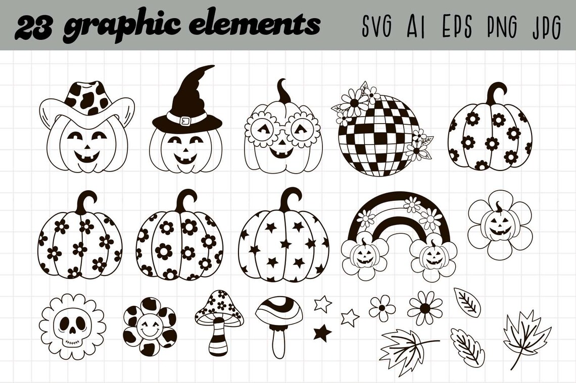 Groovy Halloween Clipart, Retro Fall Png, Halloween SVG, Groovy ...