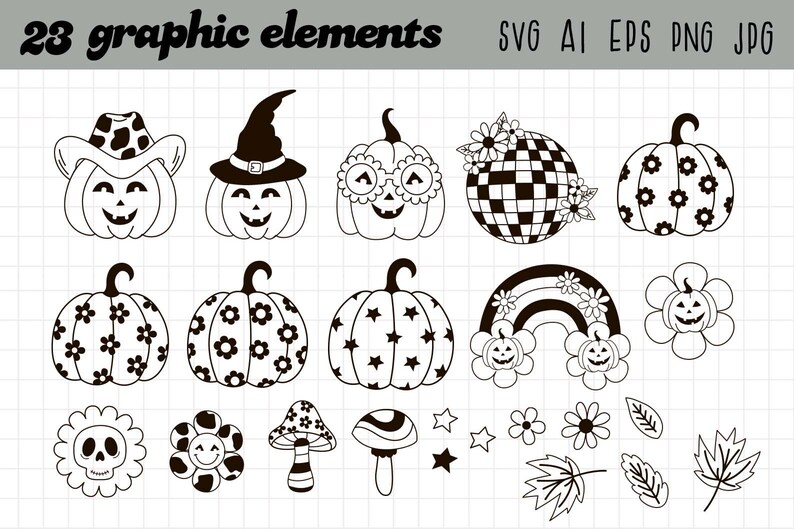 Groovy Halloween Clipart, Retro Fall Png, Halloween SVG, Groovy ...