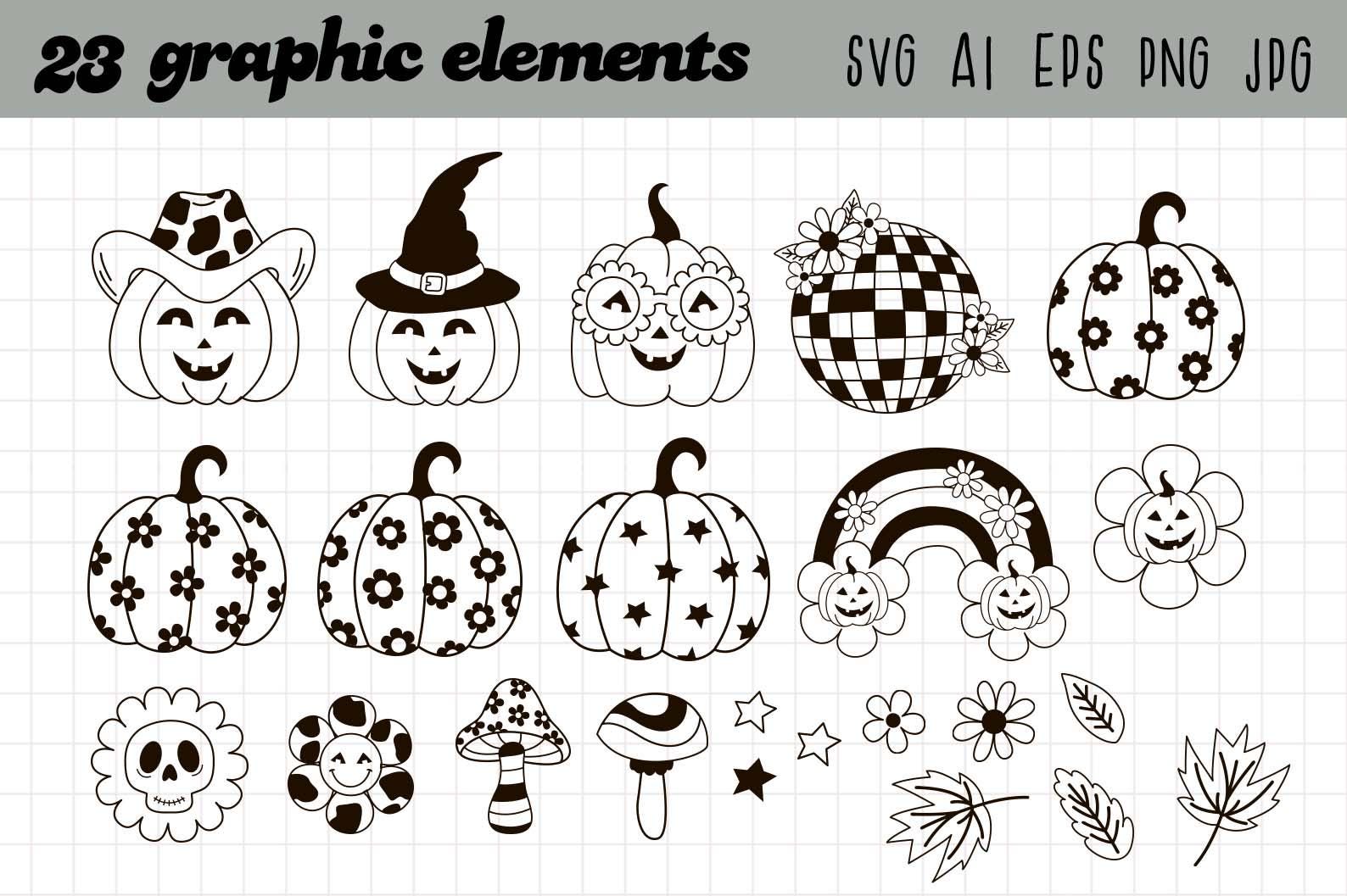 Groovy Halloween Clipart, Retro Fall Png, Halloween SVG, Groovy ...