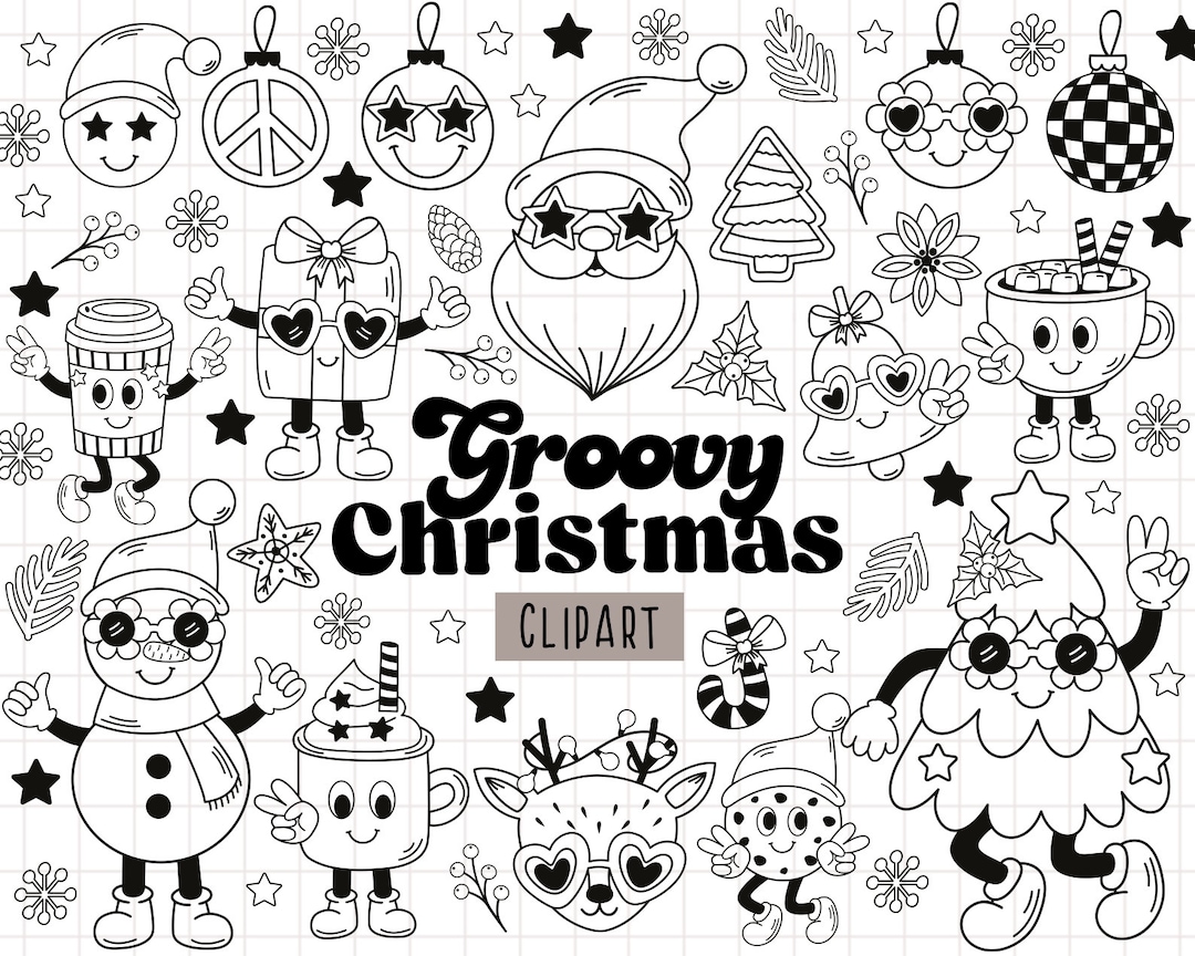 Retro Groovy Christmas Clipart, Christmas Clipart, Retro Christmas Svg ...