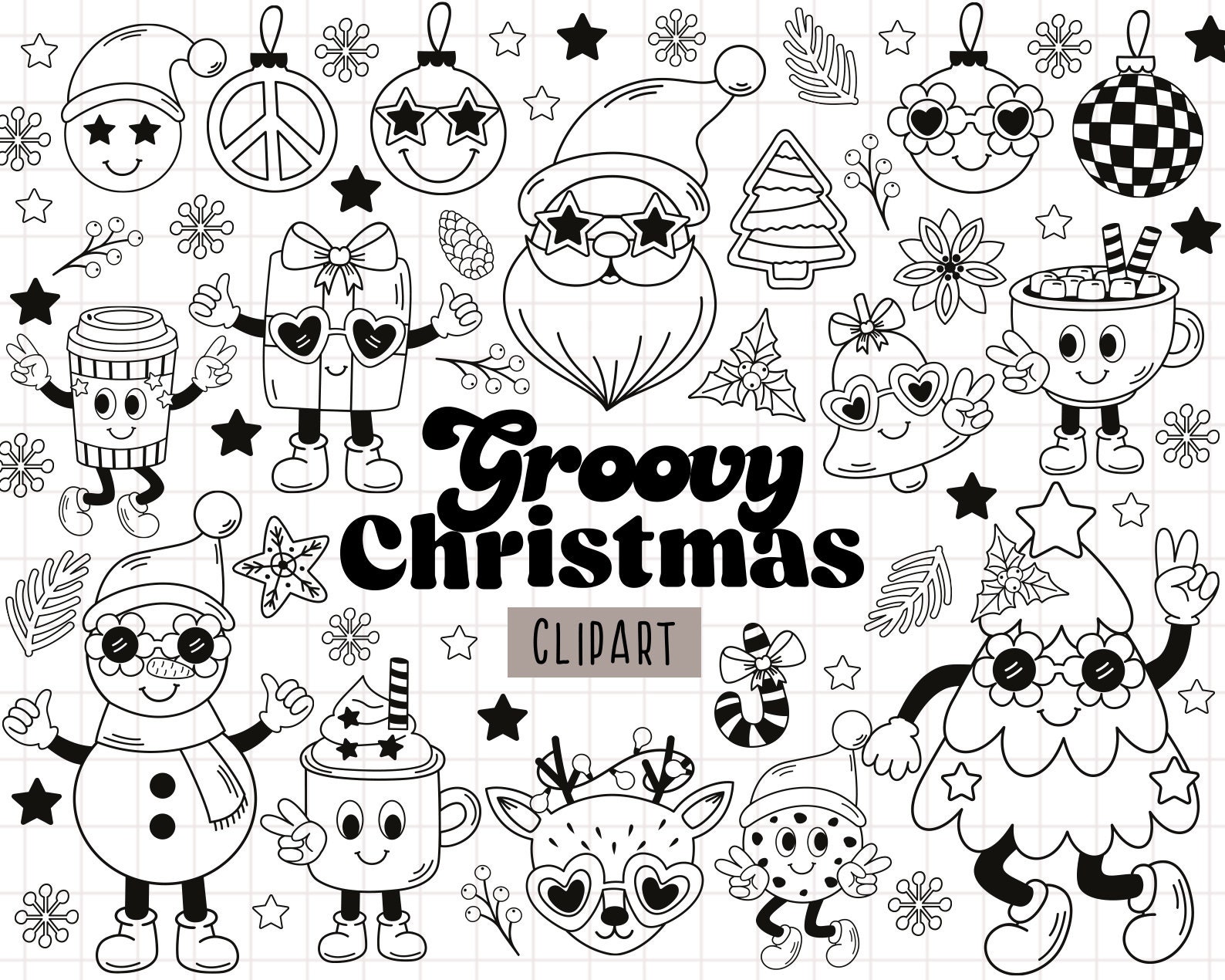Retro Groovy Christmas Clipart, Christmas Clipart, Retro Christmas Svg ...