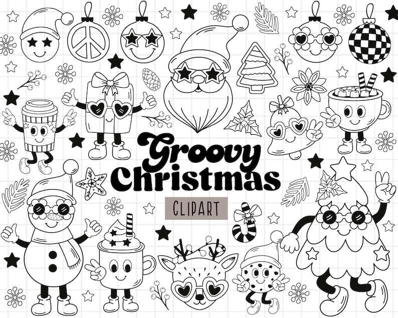 Retro Groovy Christmas Clipart, Christmas Clipart, Retro Christmas Svg ...