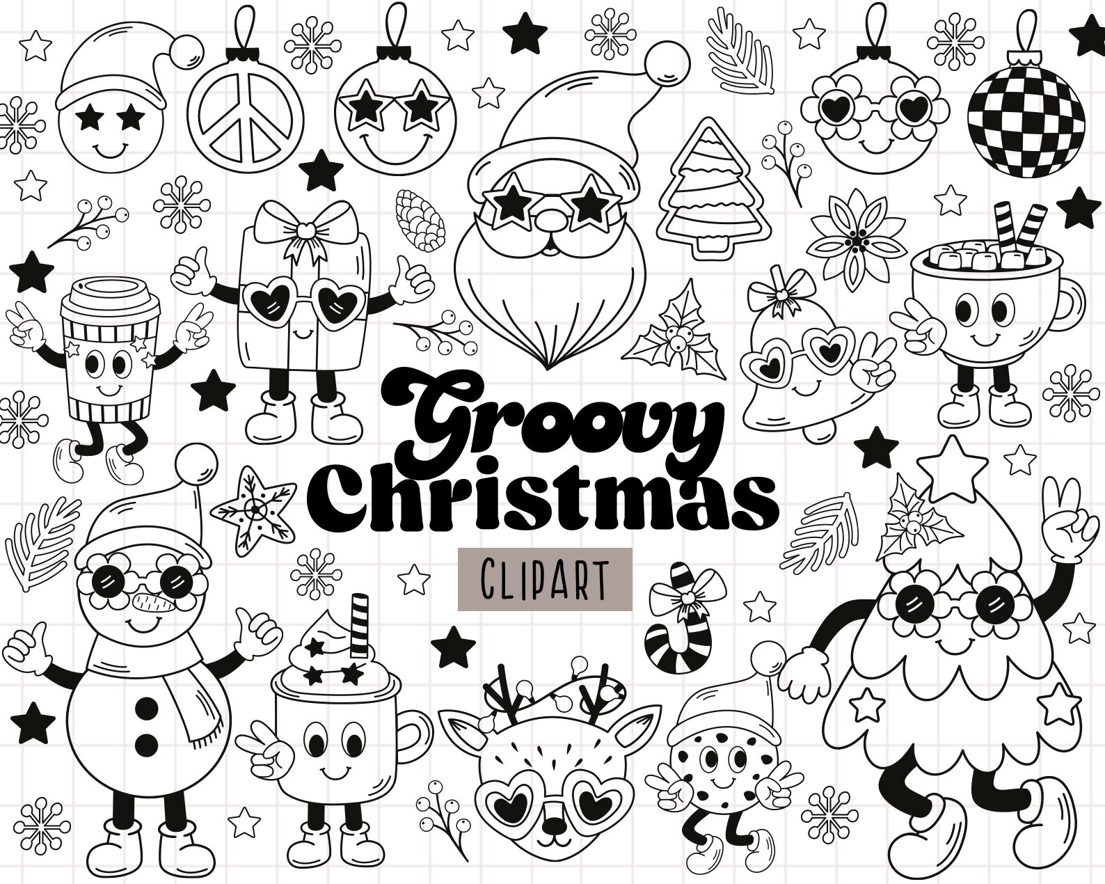 Retro Groovy Christmas Clipart, Christmas Clipart, Retro Christmas Svg ...