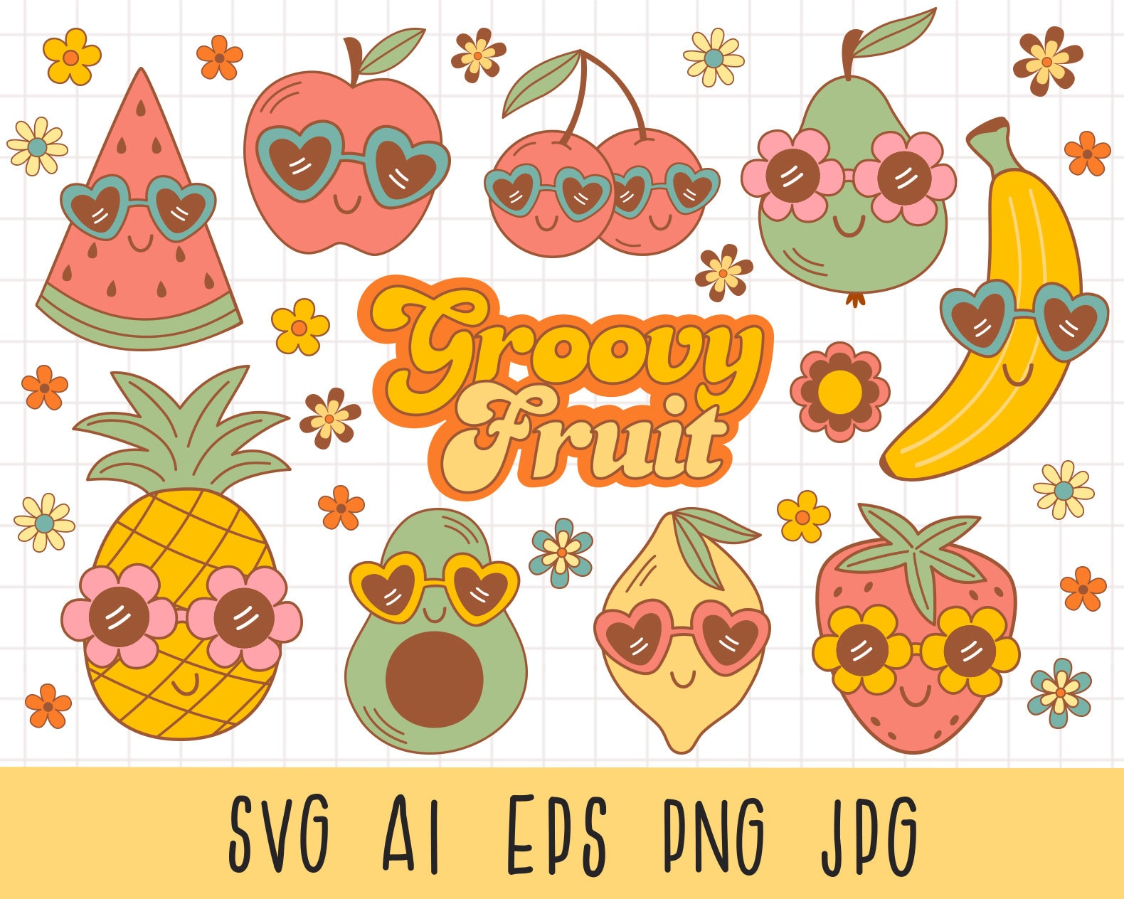 Kawaii Fruit Clipart Svg Files for Cricut Pineapple Svg Strawberry Clip ...