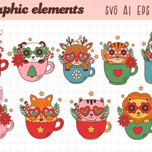 Christmas Mug Clipart, Christmas Animal Clipart, Animal Mug Clipart ...
