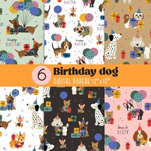 Birthday Dog Breeds Digital Paper, Party Dog Seamless Pattern, Dogs ...