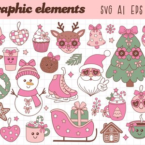 Pink Christmas Clipart , Retro Coquette Christmas,girly Xmas Bow, Pink ...