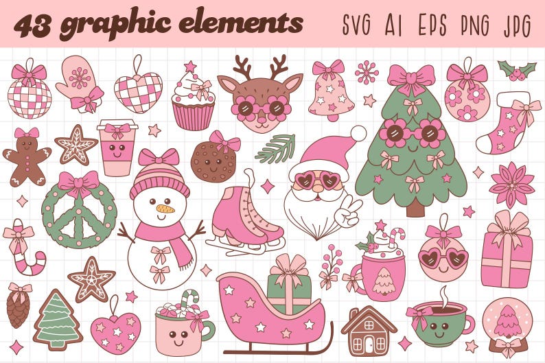Pink Christmas Clipart , Retro Coquette Christmas,girly Xmas Bow, Pink ...