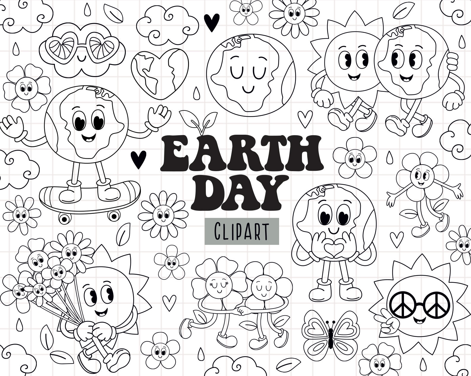 Retro Earth Day, Cute Hippie Flowers, Flower Power, Earth Svg, Hippie ...