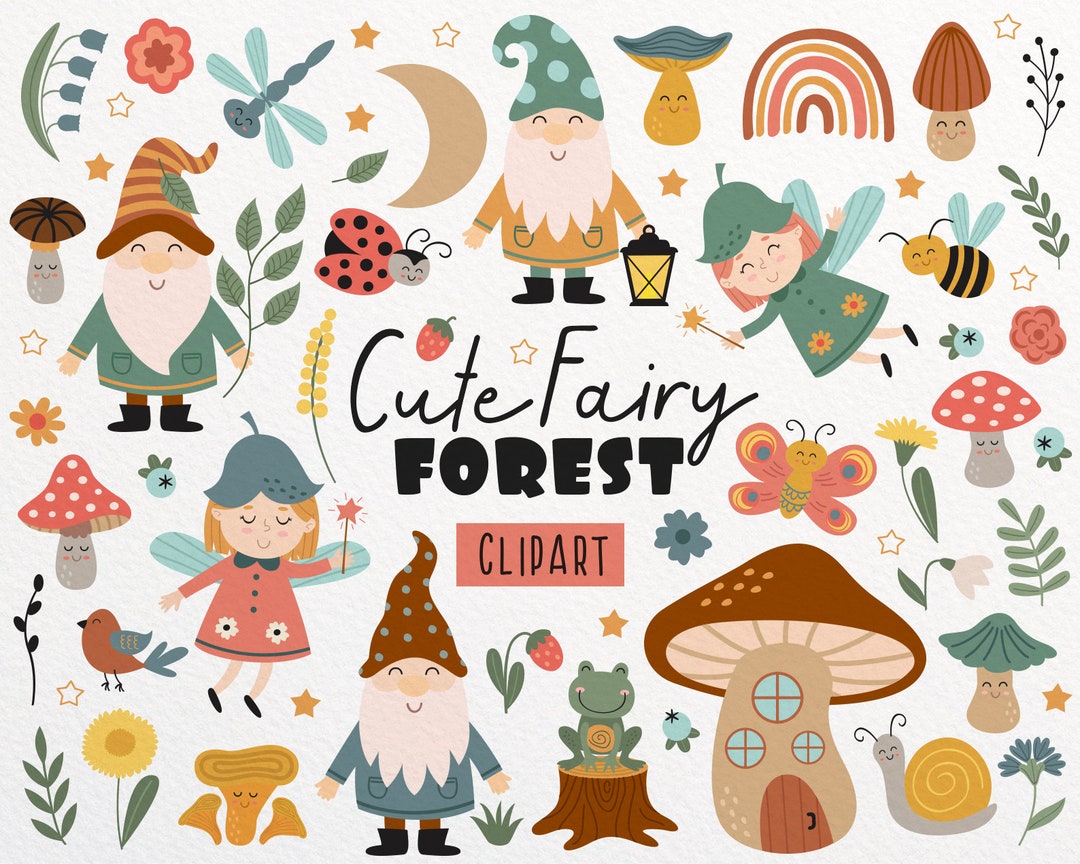 Forest Fairy Clipart, Mushrooms Clipart, Gnomes Clipart, Plants Svg ...