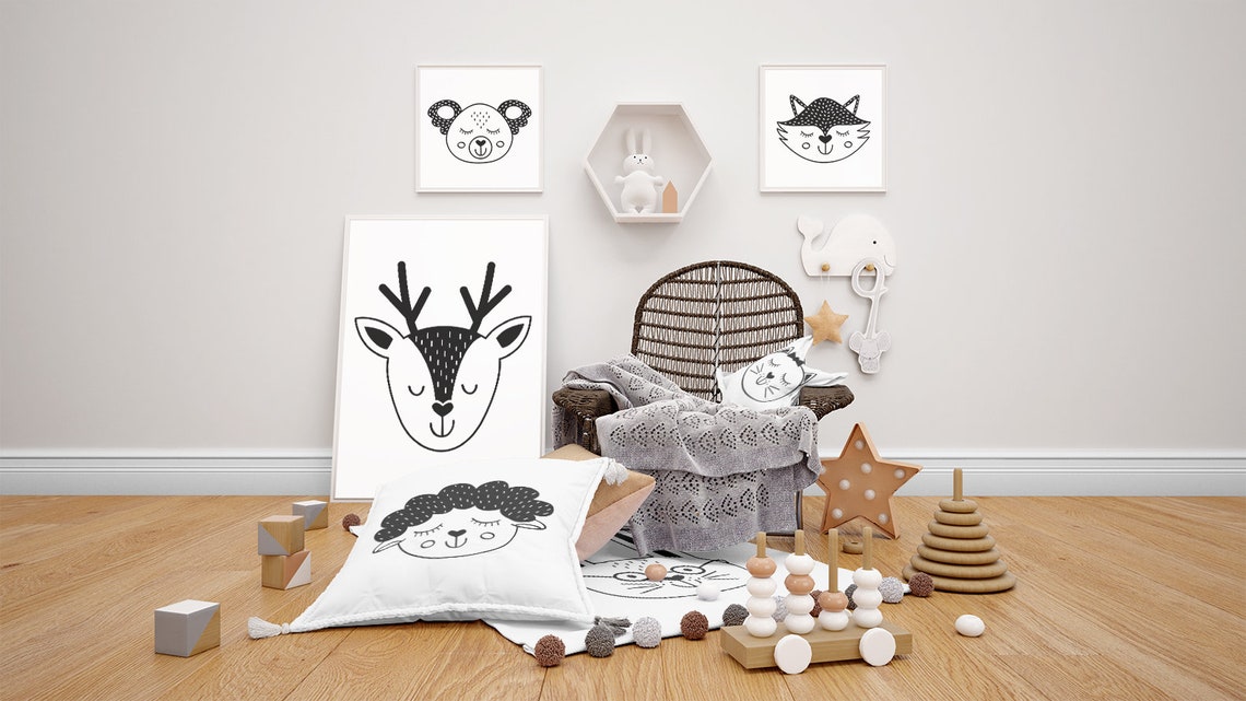 Cute Animals Clip Art Set, Scandinavian Style Clipart Design, Head ...