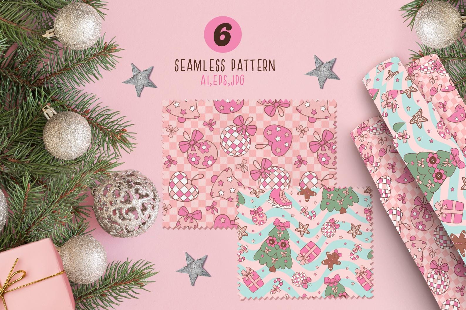 Pink Christmas Digital Paper, Christmas Background,christmas Seamless ...