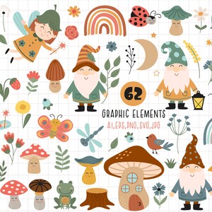 Forest Fairy Clipart, Mushrooms Clipart, Gnomes Clipart, Plants Svg ...