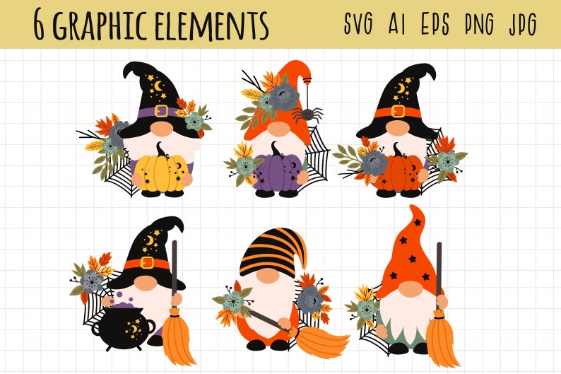 Gnome Halloween PNG, Gnome Clipart Bundle, Halloween Clipart, Fall ...