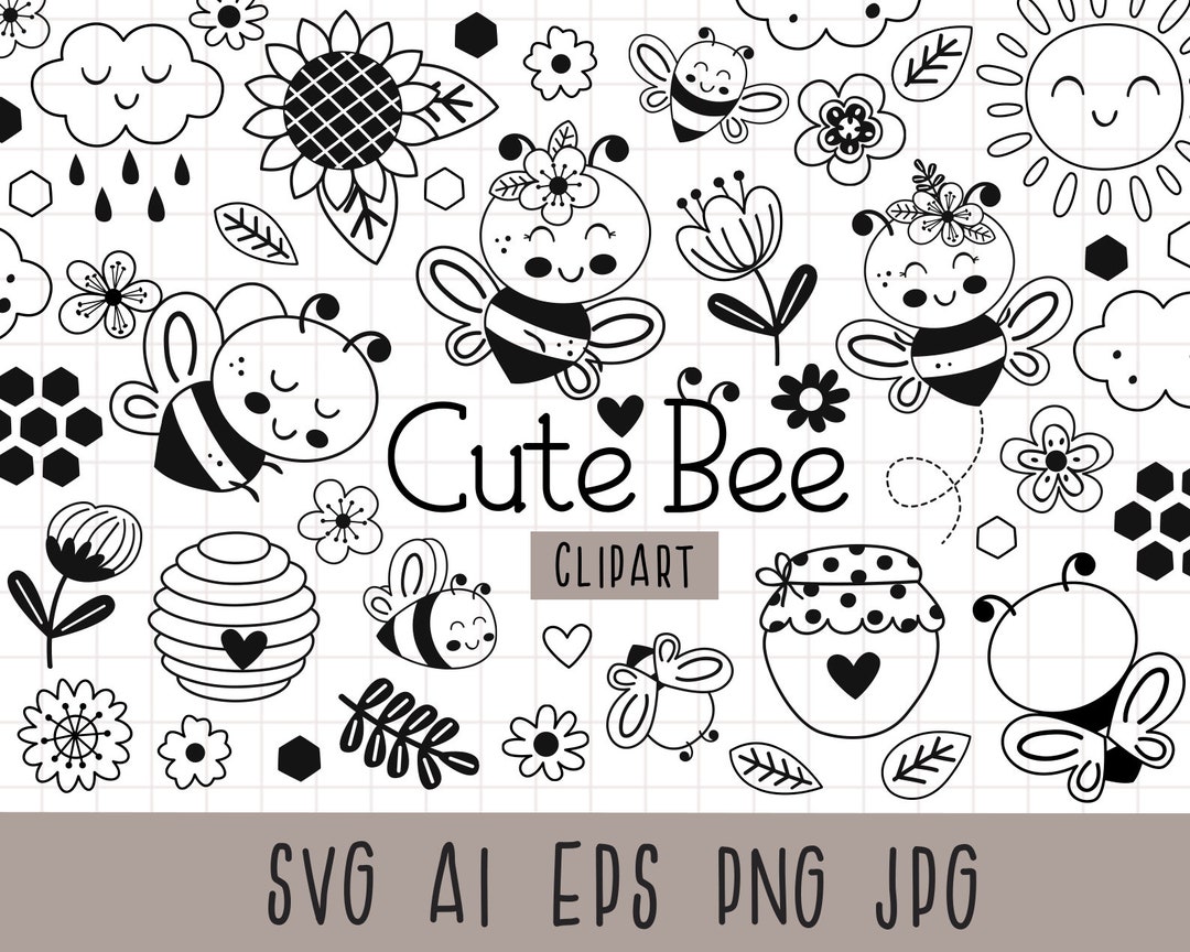 Bee Clipart, Bee Svg, Black and White, Honeycomb Svg, Queen Bee Svg ...