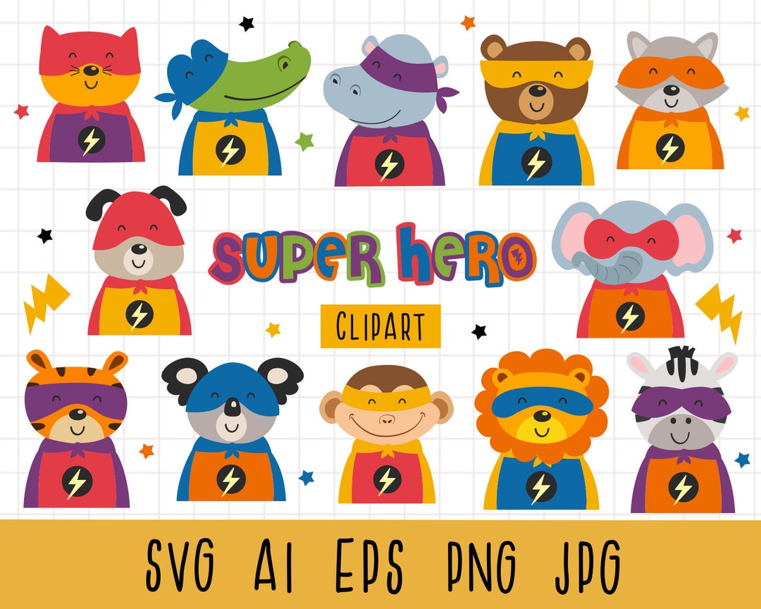 Cute Baby Animal Superhero Clipart, Animal Svg Files, Super Hero Svg ...