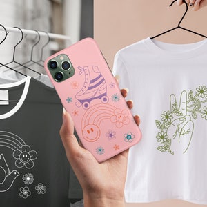 Retro Vibes Digital Clipart Set, Black and White, Groovy Hippie, Retro ...