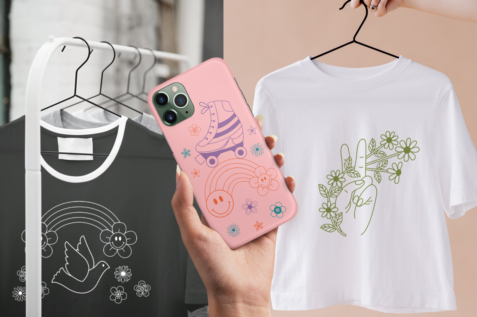 Retro Vibes Digital Clipart Set, Black and White, Groovy Hippie, Retro ...