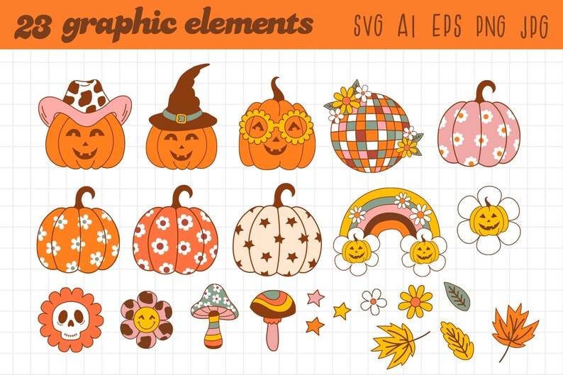 Groovy Halloween Clipart, Retro Fall Png, Halloween SVG, Groovy ...