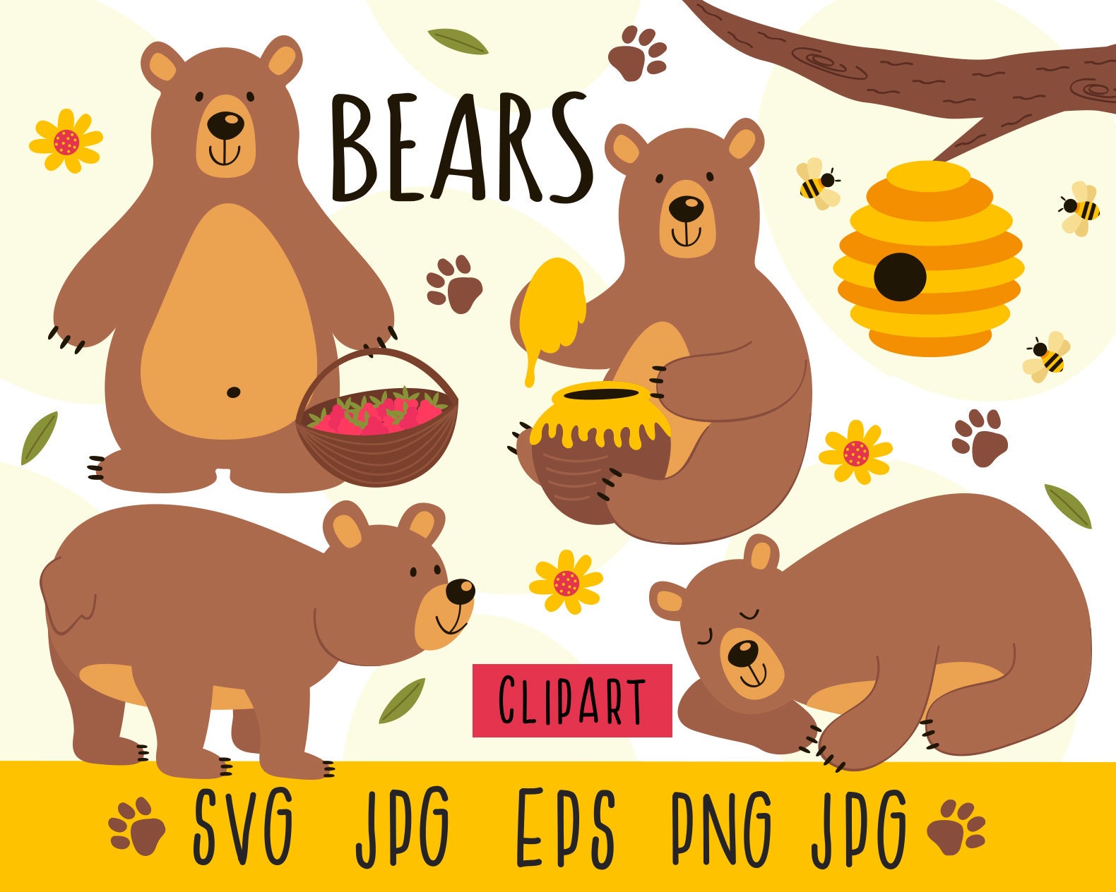 Teddy Bear Clipart Honey Bear Clipart Bear Svg Bear Clipart Bee and ...